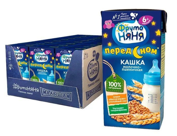 Кашка ФрутоНяня молочная пшеничная с 6 месяцев, 0.2л * 18 шт (арт ...