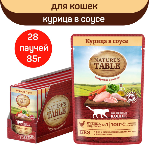 Влажный корм для кошек Nature's Table, курица в соусе, 28 шт х 85г - купить с доставкой по ...