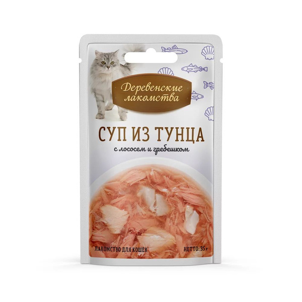 Деревенские лакомства Паучи для кошек Суп из тунца с лососем и ...