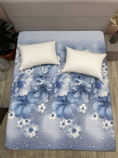 Простыня Простыни на резинке бязь 90, 90x200, белый, синий купить c ...