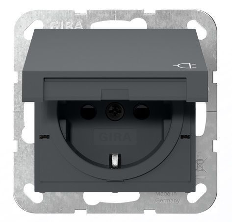 Розетка с крышкой Gira антрацит 16A /250B с заземлением 55x55 045428 ...