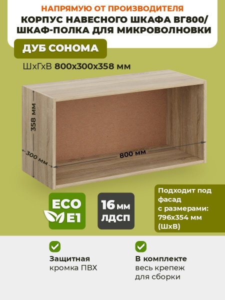 Кухонный модуль навесной 80х30х36 см, корпус навесного шкафа без двери ...