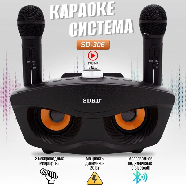 Беспроводная караоке-система с двумя микрофонами-SD306 черный металл ...