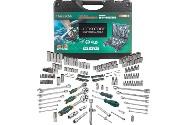 Набор инструмента RF-42182-5: 1/2"&1/4"&3/8"DR с 6-гранными головками 218пр. ROCKFORCE /1/2 ...
