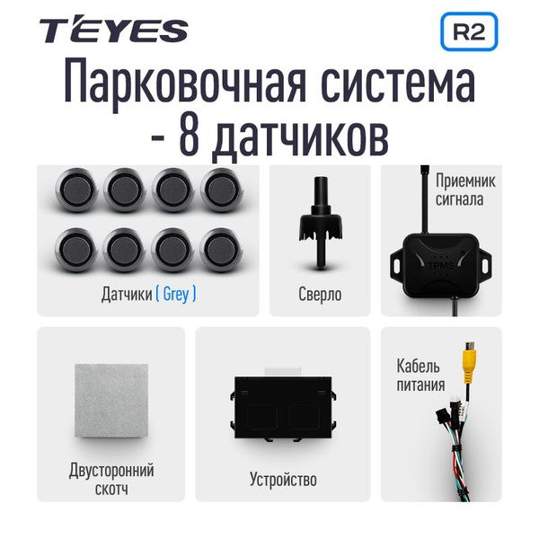 TEYES Автомобильные парктроники R2 для Teyes, 8 датчиков, передние и ...