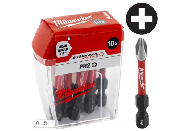 Биты Milwaukee Bit Milwaukee SHOCKWAVE PH2 50мм (10шт) 4932430855 ...