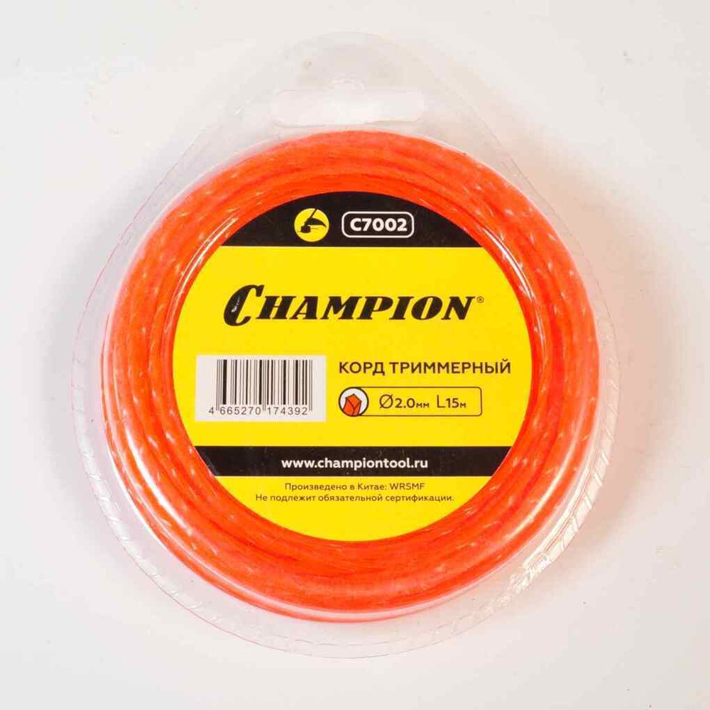 Леска для триммера Корд тримм. 2,0 мм x 15 м CHAMPION Twisted Square ...
