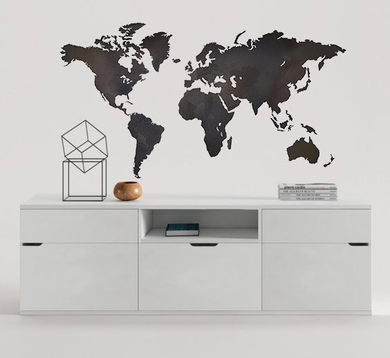 Украшение настенное интерьерное Woodary Интерьерная карта мира из дерева на стену 130x72 черная