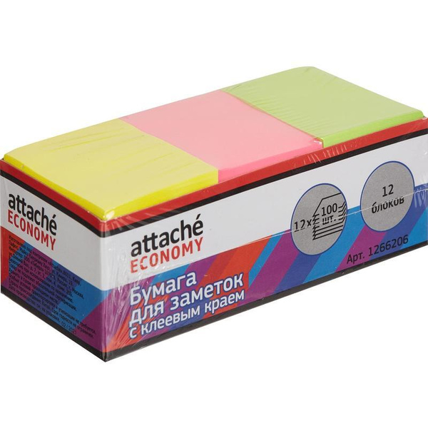 Стикеры Attache, наклейки для заметок неоновые, 12 блоков по 100 листов, 3 цвета - купить с ...