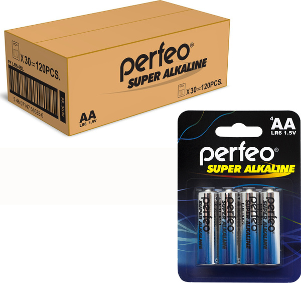 Батарейки Perfeo LR6 AA Super Alkaline алкалиновые (щелочные) пальчиковые, 120шт(30x4шт), 1.5V ...