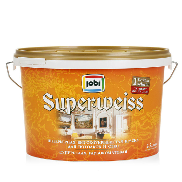 Краска JOBI Superweiss, Акриловая, Матовое покрытие, белый - купить в ...