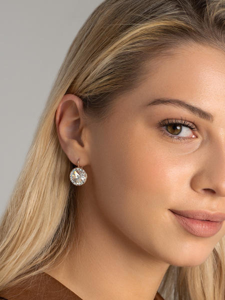 Крупные серьги ENIGME с камнем Swarovski, сережки с прозрачными ...