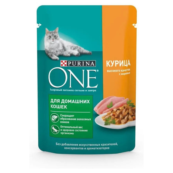 Purina One влажный корм для взрослых домашних кошек всех пород, курица ...