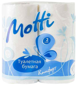 Туалетная бумага MOTTI 2-слойная, Комфорт , 20 метров , белая, 4 рулона ...
