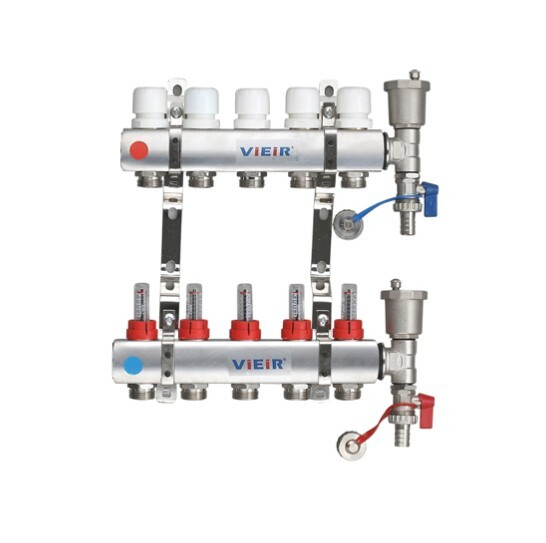 Коллектор для теплого пола 6 контуров в сборе распеределительный с расходометрами 1"x3/4" VIEIR ...