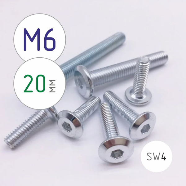 Винт M6 x , головка: Плоская, 10 шт - купить по выгодной цене в ...