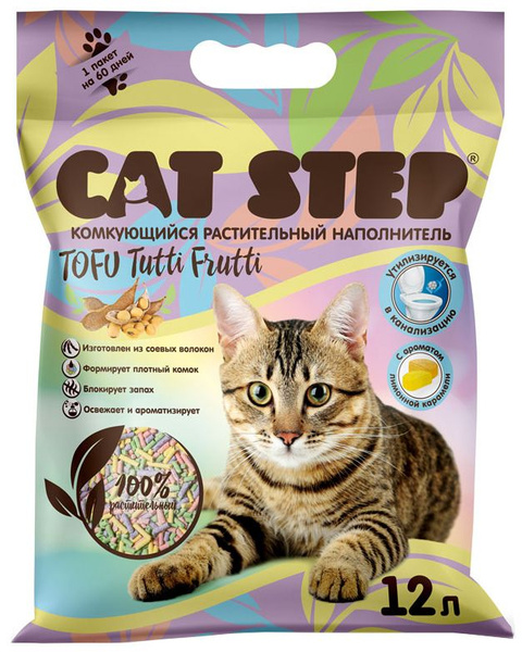 Наполнитель CAT STEP Tofu Tutti Frutti, комкующийся, растительный, 12 л ...