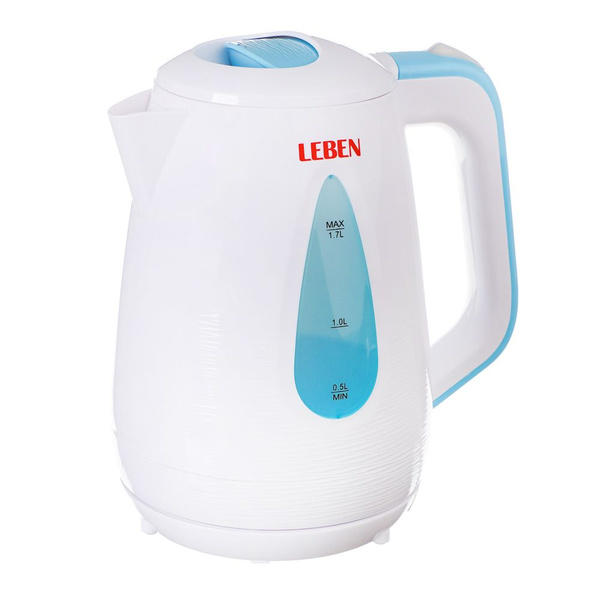 Чайник электрический 1,7 л LEBEN, 1850 Вт, белый/бирюзовый купить на OZON по низкой цене (815241980)