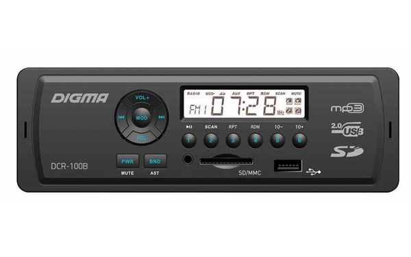 Автомагнитола Digma DCR-100B24 USB MP3 FM 1DIN 4x45Вт черный - купить в ...