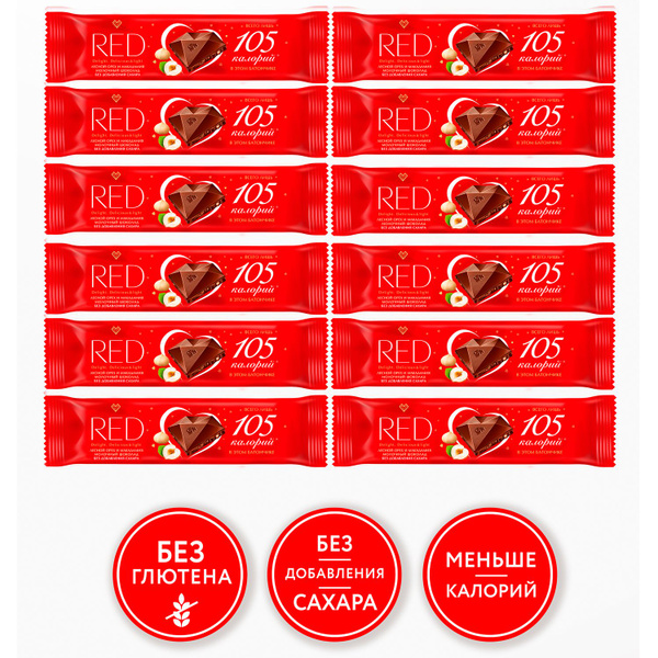 Шоколад RED молочный, фундук и макадамия, без сахара, на 30% меньше ...