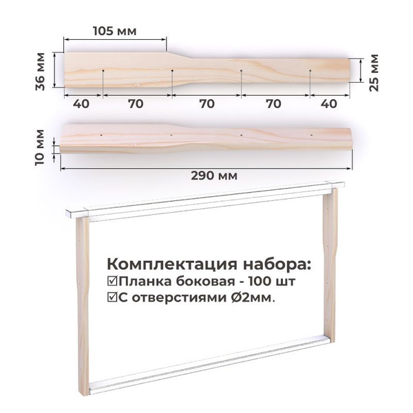 Боковая планка для ульевой рамки 435x300 Дадан Гнездо. ПРОДЕК. Набор ...