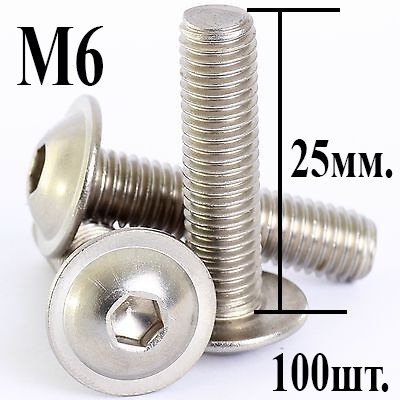 Винт M6 x , головка: Полукруглая, 100 шт - купить по выгодной цене в интернет-магазине OZON ...