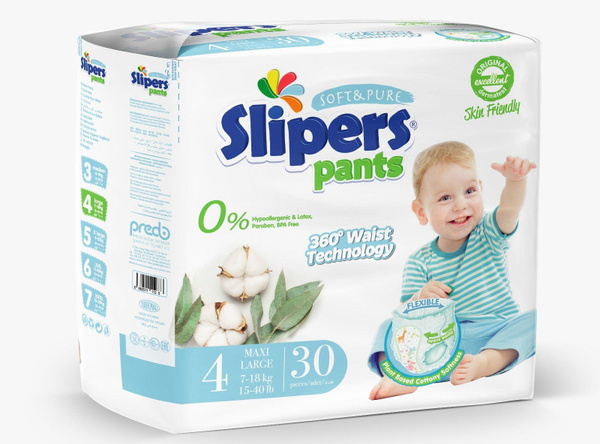 Подгузники-трусики детские Slipers №4 (7-18кг) 30 шт - купить с доставкой по выгодным ценам в ...