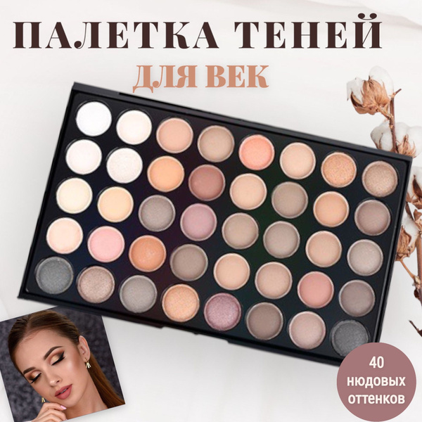 Тени для век нюдовые, матовые, блестящие , Палетка 40 оттенков ...
