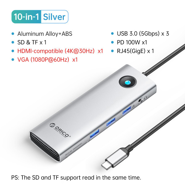 Док станция Orico типа C Hub до 4k60 Гц Hdmi совместимый адаптер Usb 3