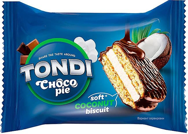 Печенье Tondi, choco Pie кокосовый, 30 г - 10 шт. - купить с доставкой ...