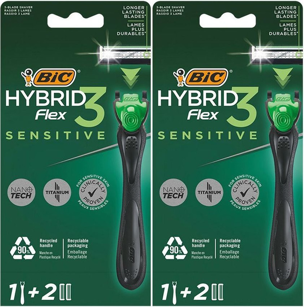 Бритвенный станок Bic Flex 3 Hybrid Sensitive 1 ручка и 2 сменные ...