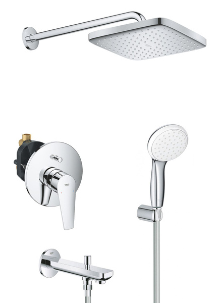 Душевая система с квадратным тропическим душем и изливом Grohe BauEdge ...