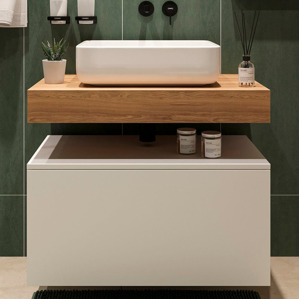 Столешница STWORKI Ольборг 80 дуб французский, без отверстий, с тумбой 80, с раковиной STWORKI ...