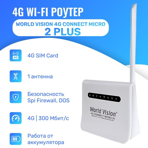 Роутер World Vision 4G CONNECT MICRO 2+, белый, 2.4 ГГц купить по низкой цене с доставкой в ...