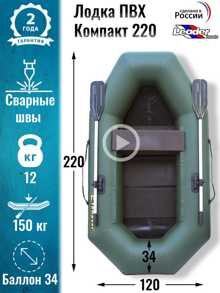 Надувная лодка ПВХ Компакт 220 фанерная слань / Leader boats - купить ...