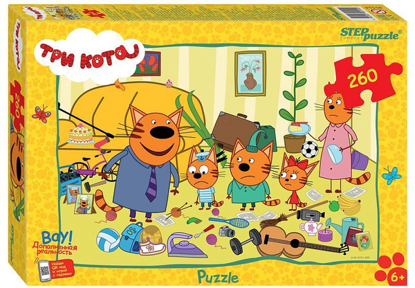 Детский пазл "Три кота", игра-головоломка паззл для детей, Step Puzzle, 260 деталей мозаики ...