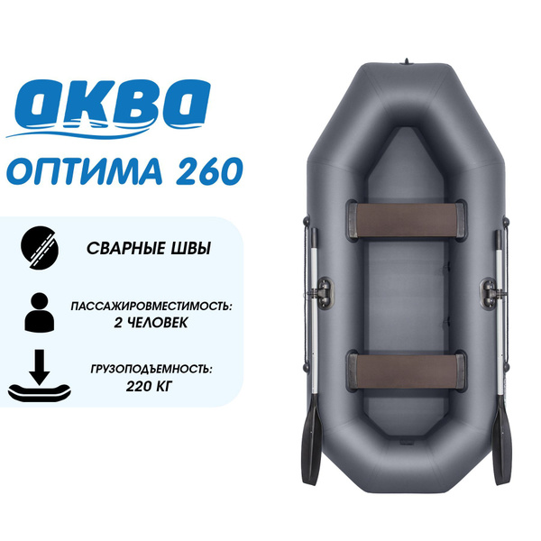 Лодка надувная для рыбалки гребная Аква Оптима 260, ПВХ графит - купить ...
