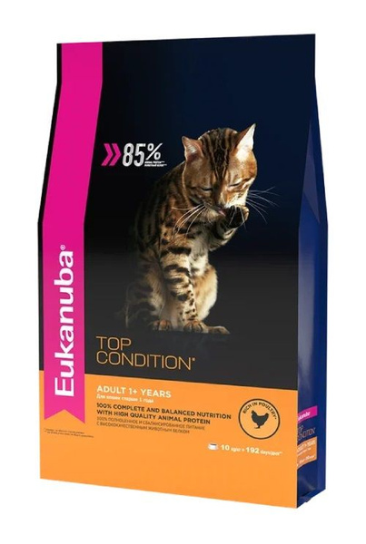 Сухой корм Eukanuba Cat для взрослых кошек, с домашней птицей, 2 кг ...