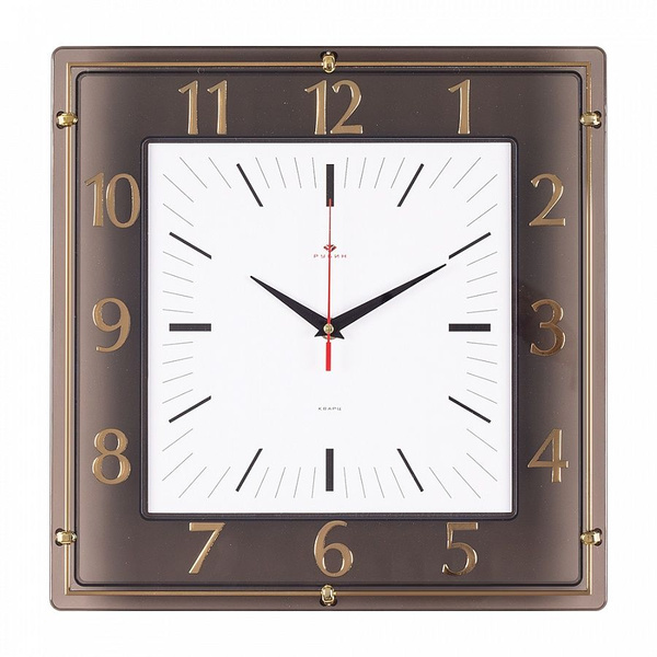 Часы настенные Рубин бесшумные Классика корпус прозрачный квадрат 35х35см 3536 001