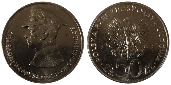 Польша 50 злотых, 1981 Военачальники Второй мировой войны - Владислав Сикорский - купить в ...