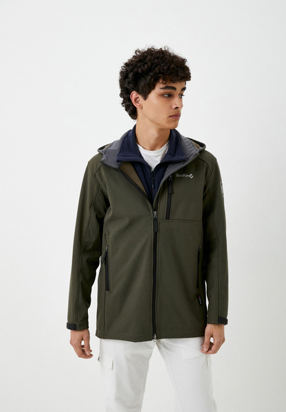 Куртка Мужской RedFox Капюшон, Карманы хаки капюшон Softshell, размер 44, 46 Длинный Демисезон ...
