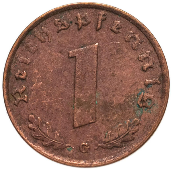 Германия 1 рейхспфенниг 1936-1940 гг., брозовая монета Третьего рейха ...