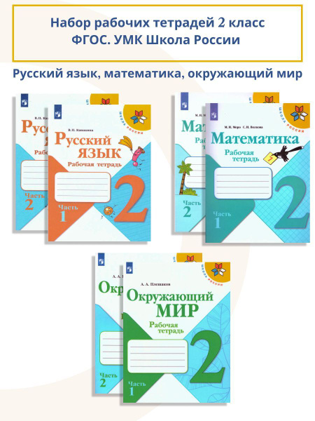 Набор рабочих тетрадей Русский язык, Математика, Окружающий мир 2 класс ...