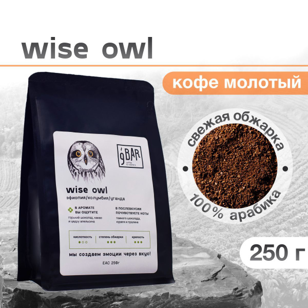 Кофе молотый 9 BAR coffee & roasters, Wise Owl, 9 БАР КОФЕ, арабика, 250 г - купить с доставкой ...