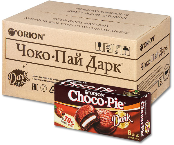 Пирожное Чоко Пай бисквитное ORION Choco Pie Dark Dark 6 шт. в упак ...