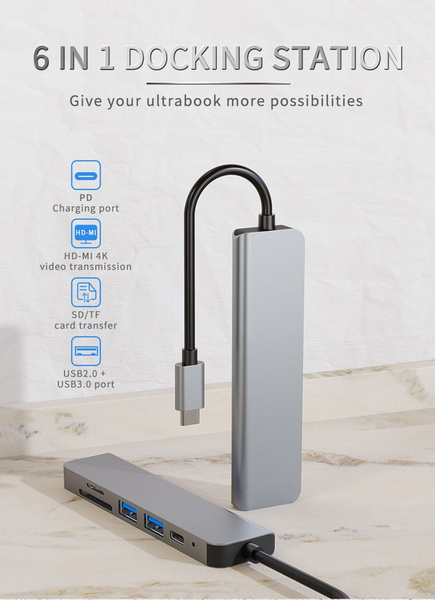 6 in 1 usb hub type c 3.0 Разветвитель thunderbolt док станция с 4K ...