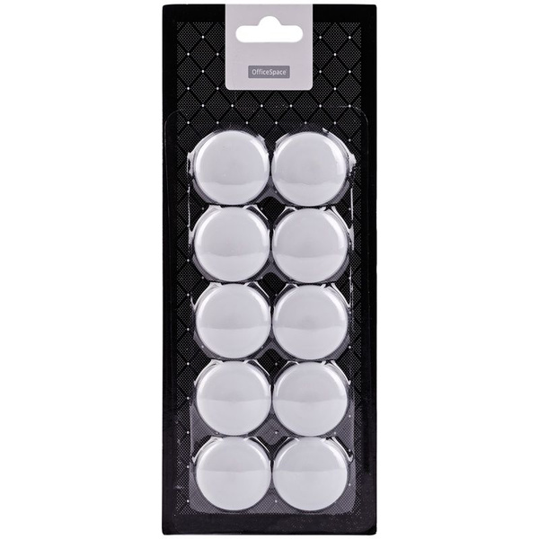 Магнит для досок OfficeSpace белый, 30 мм, 10 штук, блистер, с ...