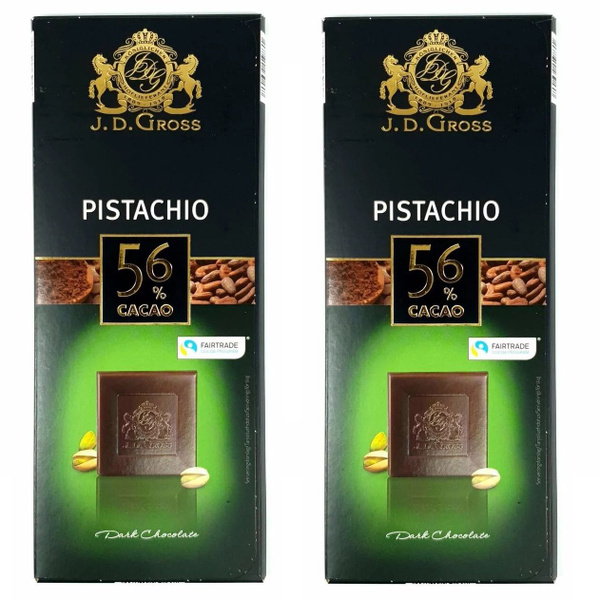 Темный шоколад J. D. Gross с фисташками, 56% какао, 2 шт, 250 гр ...
