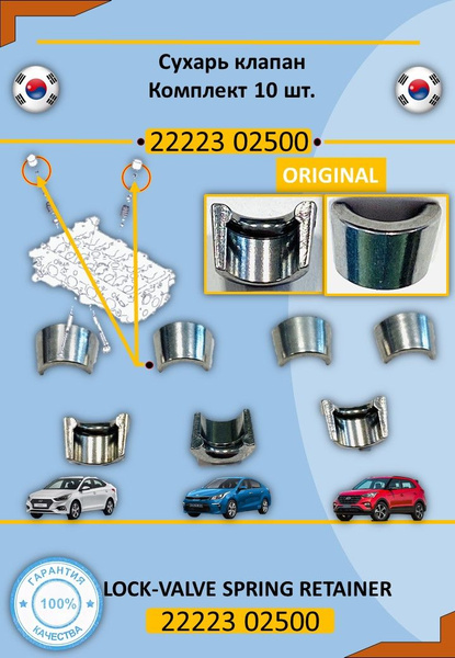 Сухарь клапана Хендай / Киа OEM 2222302500 / комплект 10 шт. - арт ...