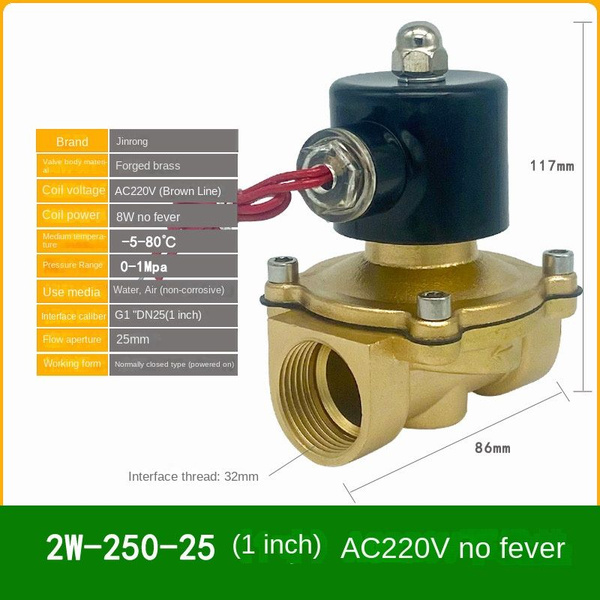 G1" AC220V Нормально закрытый латунный электромагнитный клапан для воды ...